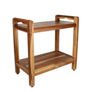 ecodecors, eleganto, 23" seat height, teak shower bench, teak shower stool, teak shower bench for inside shower, safety arms, shower teak bench, teak wood shower bench, natural color