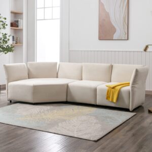 balus 128.3''w curved beige sectional sofa couch for living room, free combination modular sofa with adjustable armrest and backrest, modern upholstered velvet 4 seater couches for home office