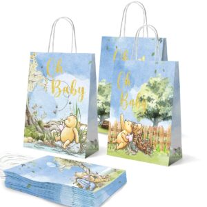 alohafall 12pcs classic winnie gift bags with handles for vintage classic winnie baby shower supplies newborn baby girl boy 1st pooh bear themed birthday party candy dessert favors decorations