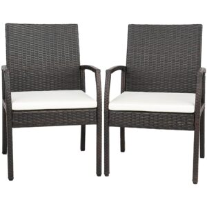 tangkula patio wicker dining chair set of 2, outdoor pe rattan armchairs with removable cushion, armrest, weather-resistant wicker, patio armchairs for garden, backyard, poolside (1, off white)