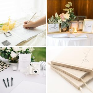 Wedding Guest Book With Personalized 2024 Year - Linen Photo Guestbook to Sign at Reception Party - Includes Clear Photo Corners Self Adhesive - 100 Pages Blank and Lined Thick Paper Guest Books