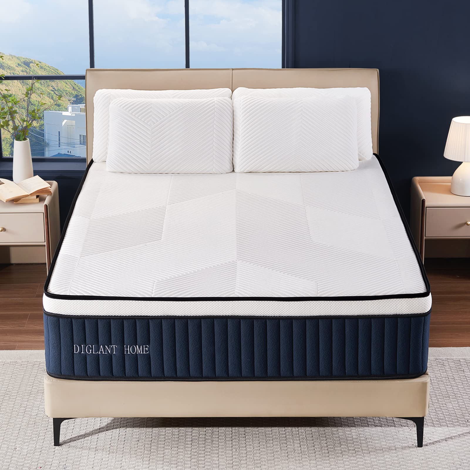 Queen Mattress, DIGLANT 14 Inch Hybrid Mattress, Medium Plush Feel Memory Foam Euro Top Mattress in a Box and Pocket Springs, CertiPUR-US Certified, Balance Support & Pain-Relief Queen Size Mattress