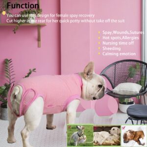 Wabdhally Dog Surgery Recovery Suit,Surgical Suit for Large Female Spay,Soft Combed Cotton,Watermelon Pink Striped Zipper Onesie 3XL