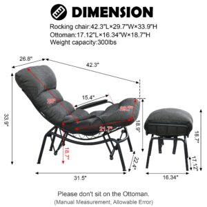 HOOOWOOO Outdoor Glider Chair with Ottoman Patio Glider Set Glider Outdoor Chair Patio Glider Chair with Glider Ottoman Outdoor Glider Rocking Chair Set Outdoor Patio Furniture Glider Rocker,Black