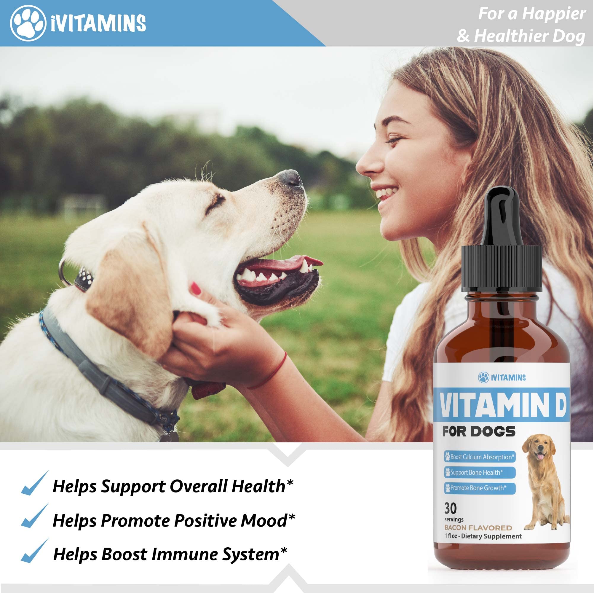 Vitamin D for Dogs | Supports Strong & Health Bones | Vitamin D Supplements for Dogs | Vitamin D Dog | Dog Vitamins and Supplements | Dog Vitamins Multivitamin | Vitamins for Dogs | 1 fl oz