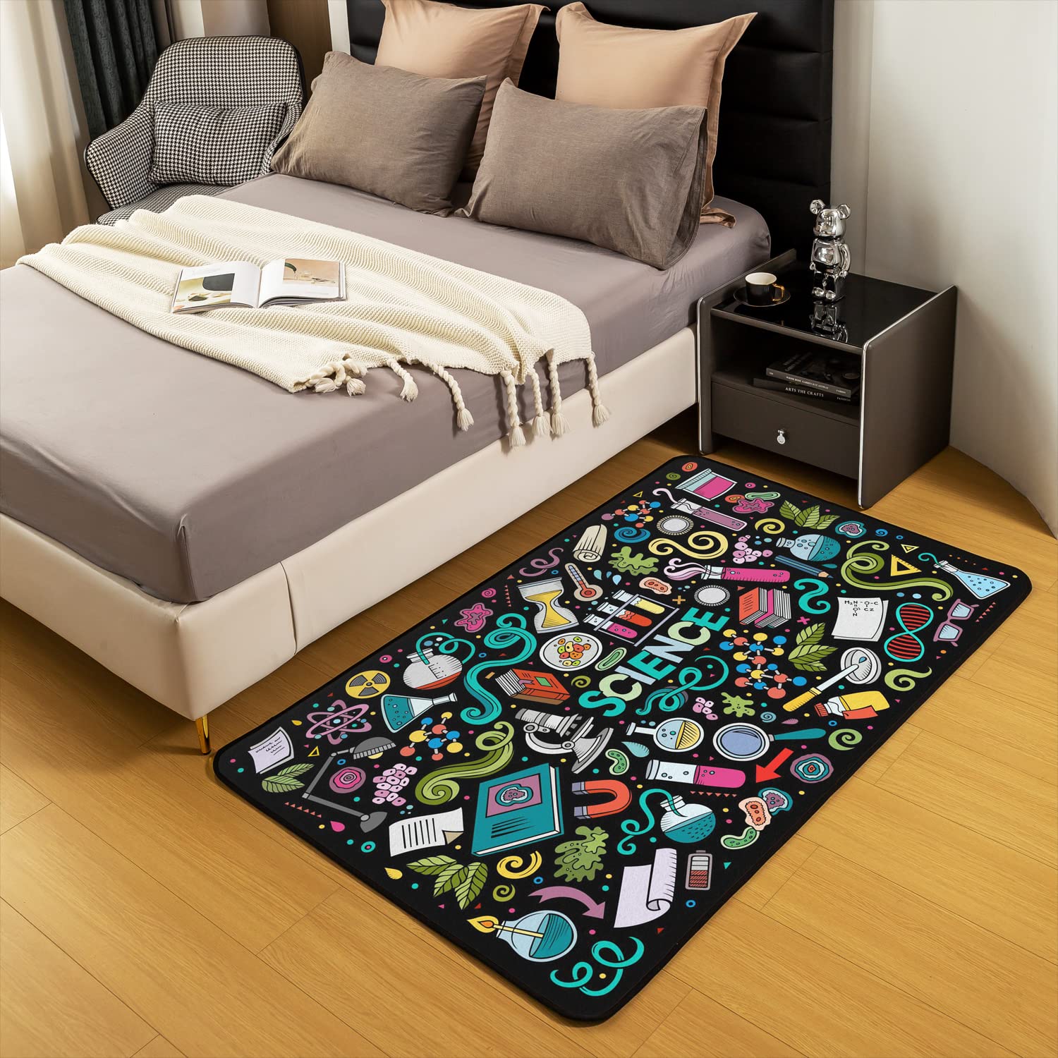 Science Rugs for Living Room Bedroom,Graffiti Rug for Living Room Bedroom, Washable Floor Rug Carpets Entryway Rug Bedroom Playing Room Decoration for Kitchen Bedroom Living Room Indoor