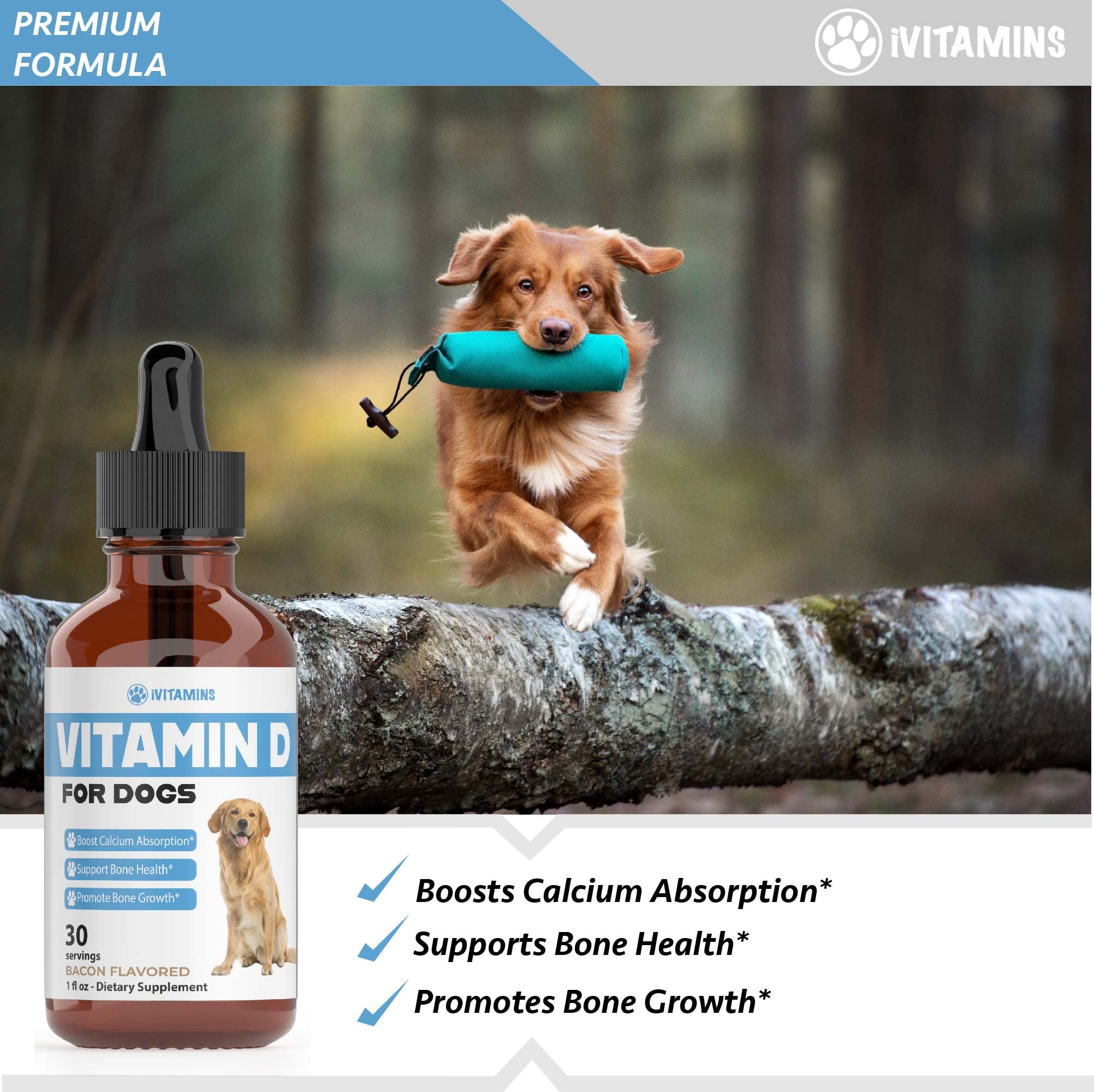 Vitamin D for Dogs | Supports Strong & Health Bones | Vitamin D Supplements for Dogs | Vitamin D Dog | Dog Vitamins and Supplements | Dog Vitamins Multivitamin | Vitamins for Dogs | 1 fl oz