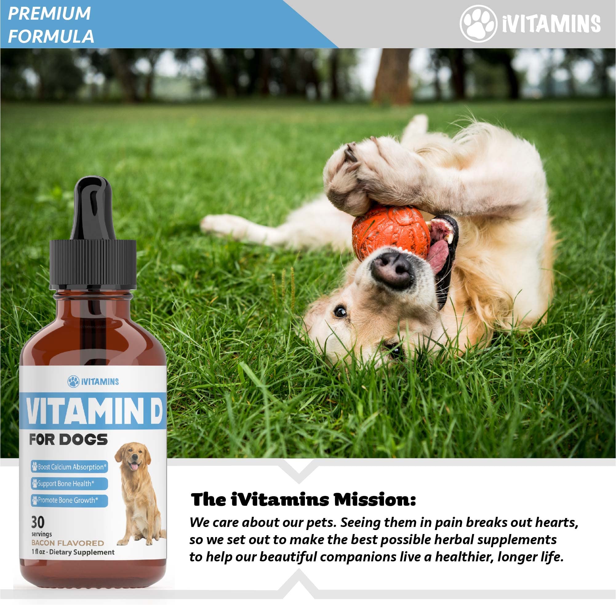 Vitamin D for Dogs | Supports Strong & Health Bones | Vitamin D Supplements for Dogs | Vitamin D Dog | Dog Vitamins and Supplements | Dog Vitamins Multivitamin | Vitamins for Dogs | 1 fl oz