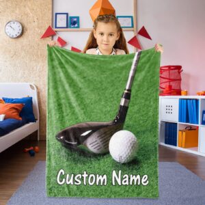 Personalized Golf Blanket Number and Name: Custom Golf Throw Blankets Super Soft Flannel Customized Name Softball Gifts for Kids Boys Girls Women Men Golf Lover(50" x 60" for Teen)