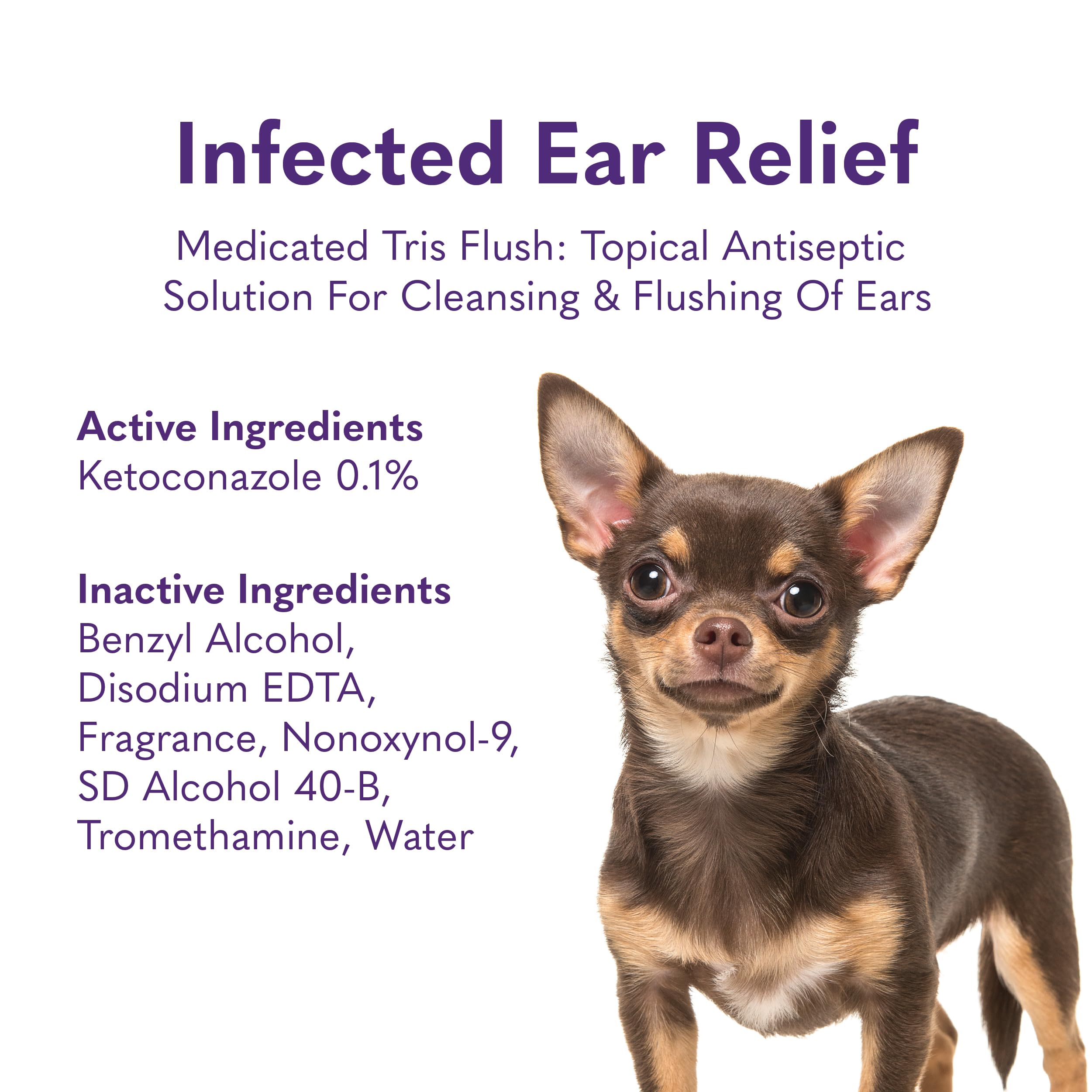 MySimplePetLab Dog Ear Infection Relief I Medicated Tris Flush Dog Ear Cleaner I Infection Treatment with Ketoconazole 12 oz