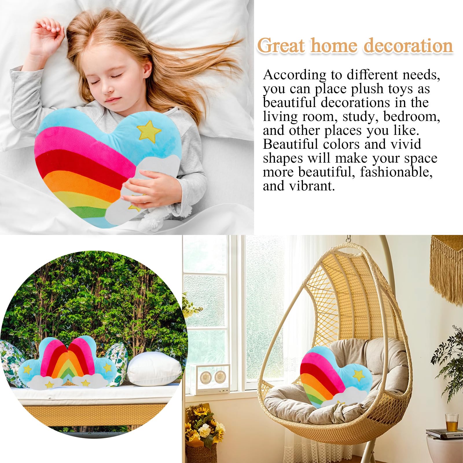 zxmbeddings 17.7"X13.8"Heart Pillow Stuffed Rainbow Heart Shaped Throw Pillow Plush Toy,Star