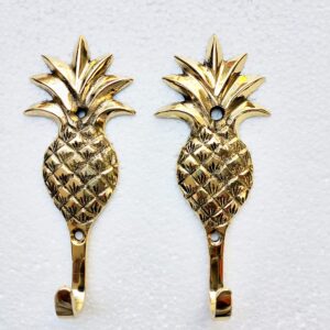 Brass Pineapple Decorative Wall Mount Hooks Set of 2 Pieces Sculpture Unique A Excellent Item for Home | Office | Restaurant Decorative Item Statue Coat Hook by INDIAART12, Height - 12 cm