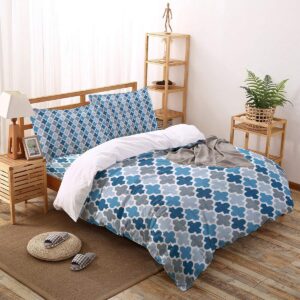 tocahome duvet cover california king size, 4 pieces comforter cover set, moroccan style geometric pattern blue soft bedding sets - 1 california king duvet cover, 1 bed sheet and 2 pillowcases