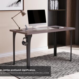 DINIAL Home Office Computer Desk 35.4 inch Gaming Desk, Modern and Minimalist Home Office Desk, Home Office Desks, Study Desk, Craft Table Black Metal Designed Frame, Dark Brown Board Color.