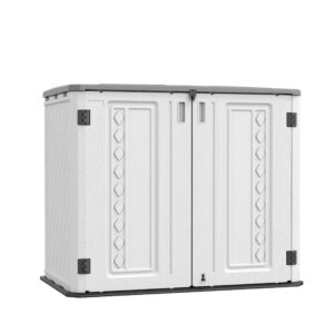 addok horizontal storage shed multi-function, lockable outdoor storage weather resistance, thick hdpe resin storage cabinet for backyards, patio, garden 34 cu.ft