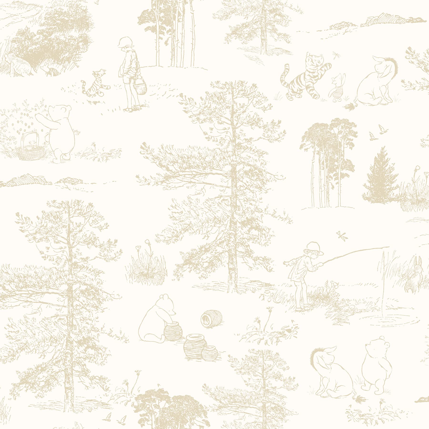 Disney Winnie The Pooh Toile Beige Peel & Stick Wallpaper by RoomMates, RMK12622RL