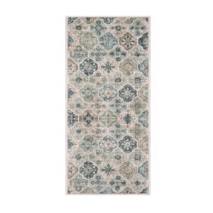 Beeiva Medallion Kitchen Rugs Non Slip, 2x5 Blue Laundry Rugs for Laundry Room, Framhouse Floral Small Bedside Porch Rug Machine Washable Rug for Bedroom Kitchen Entry Rugs for Inside House