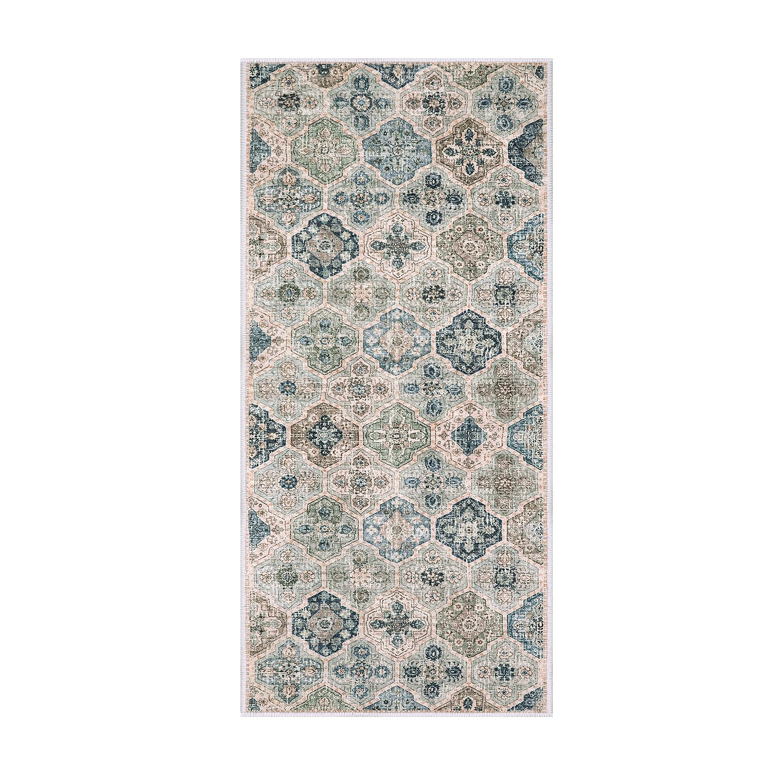 Beeiva Medallion Kitchen Rugs Non Slip, 2x5 Blue Laundry Rugs for Laundry Room, Framhouse Floral Small Bedside Porch Rug Machine Washable Rug for Bedroom Kitchen Entry Rugs for Inside House