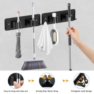 FUMAX Mop and Broom Holder Wall Mount, Heavy Duty Stainless Steel Broom Holder, Broom and Mop Organizer Wall Hanging, Kitchen Garden Tool Garage Organizers and Storage (4 Racks 4 Hooks)