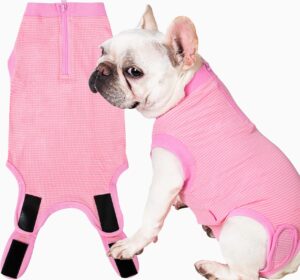 wabdhally dog surgery recovery suit,surgical suit for small female spay,soft combed cotton,watermelon pink striped zipper onesie xs