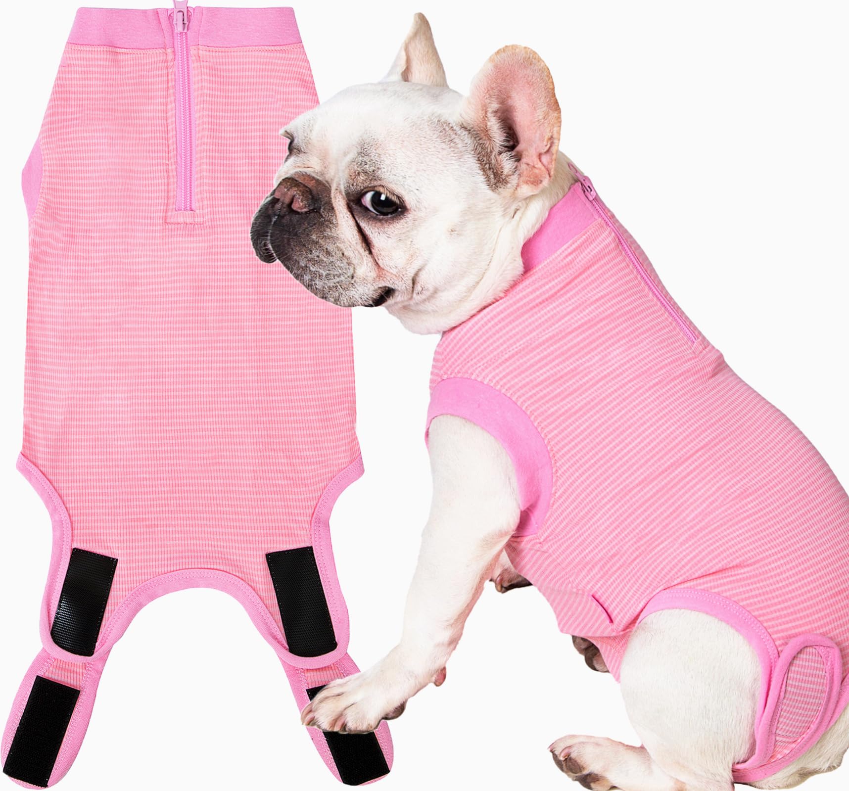 Wabdhally Dog Surgery Recovery Suit,Surgical Suit for Large Female Spay,Soft Combed Cotton,Watermelon Pink Striped Zipper Onesie L