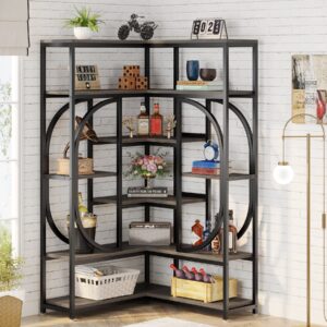 LITTLE TREE Large Corner Bookshelf Industrial Bookcase for Living Room Home Office,Grey