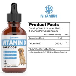 Vitamin D for Dogs | Supports Strong & Health Bones | Vitamin D Supplements for Dogs | Vitamin D Dog | Dog Vitamins and Supplements | Dog Vitamins Multivitamin | Vitamins for Dogs | 1 fl oz