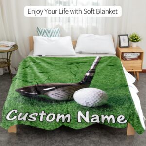 Personalized Golf Blanket Number and Name: Custom Golf Throw Blankets Super Soft Flannel Customized Name Softball Gifts for Kids Boys Girls Women Men Golf Lover(50" x 60" for Teen)