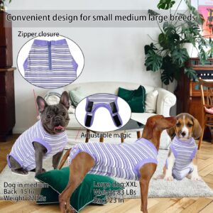 Wabdhaly Dog Surgery Recovery Suit,Surgical Recovery Suit for Large Female Dgos Spay,Zipper Closure,Combed Cotton Breathable Onesie,Purple Striped L