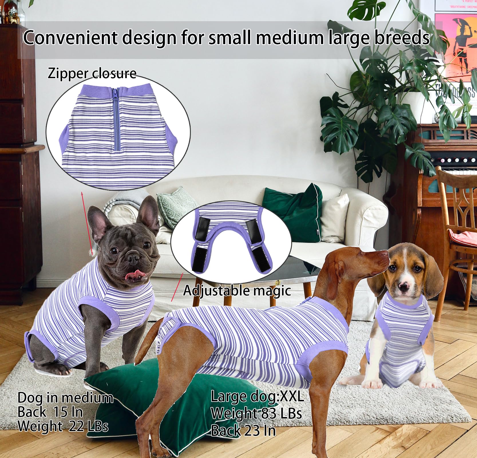 Wabdhaly Dog Surgery Recovery Suit,Surgical Recovery Suit for Small Female Dgos Spay,Zipper Closure,Combed Cotton Breathable Onesie,Purple Striped XS