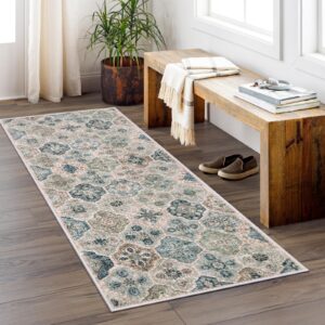 Beeiva Medallion Kitchen Rugs Non Slip, 2x5 Blue Laundry Rugs for Laundry Room, Framhouse Floral Small Bedside Porch Rug Machine Washable Rug for Bedroom Kitchen Entry Rugs for Inside House