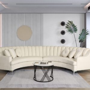 Legend Vansen Velvet Curved Sofa Sectional, Cream