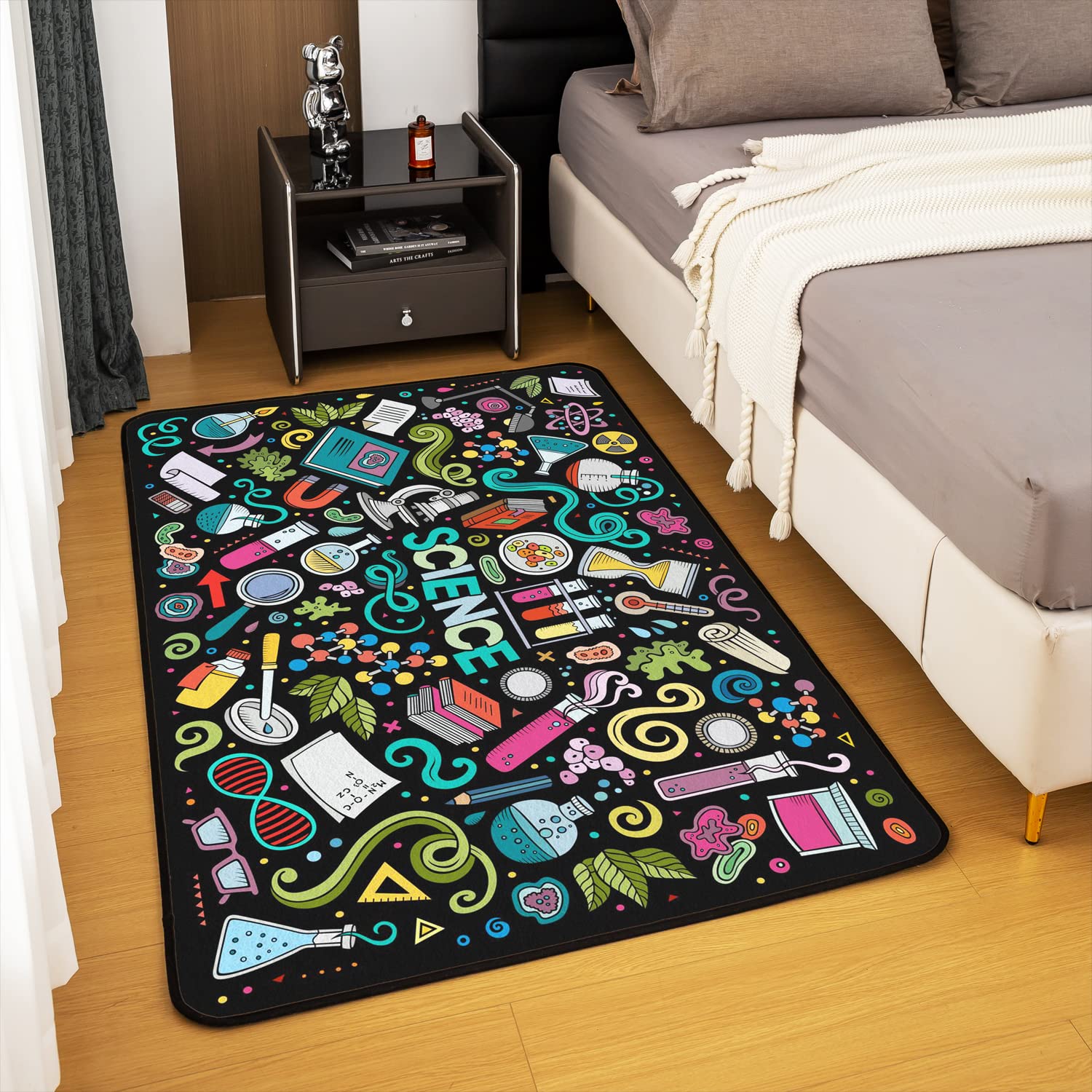 Science Rugs for Living Room Bedroom,Graffiti Rug for Living Room Bedroom, Washable Floor Rug Carpets Entryway Rug Bedroom Playing Room Decoration for Kitchen Bedroom Living Room Indoor