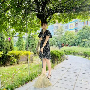 TTS For Home Vietnamese Broom 46inch Length - Broom for Sweeping Indoor Outdoor - Long Wooden Handle Natural Soft Broom for Jumping, Weeding, Decoration