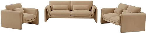 Meridian Furniture 199Camel-L Sloan Collection Modern | Contemporary Velvet Upholstered Loveseat with Soft Camel Velvet Fabric, Curved Arms, 64" W x 38" D x 31" H, Camel