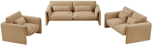 Meridian Furniture 199Camel-L Sloan Collection Modern | Contemporary Velvet Upholstered Loveseat with Soft Camel Velvet Fabric, Curved Arms, 64" W x 38" D x 31" H, Camel