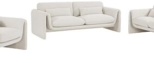 Meridian Furniture 198Cream-L Stylus Collection Modern | Contemporary Boucle Fabric Upholstered Loveseat with Rich Cream Boucle Fabric, Curved Arms, 64" W x 38" D x 31" H, Cream