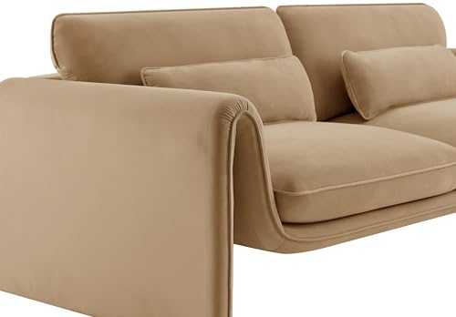 Meridian Furniture 199Camel-L Sloan Collection Modern | Contemporary Velvet Upholstered Loveseat with Soft Camel Velvet Fabric, Curved Arms, 64" W x 38" D x 31" H, Camel