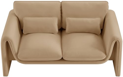 Meridian Furniture 199Camel-L Sloan Collection Modern | Contemporary Velvet Upholstered Loveseat with Soft Camel Velvet Fabric, Curved Arms, 64" W x 38" D x 31" H, Camel