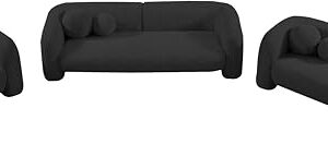 Meridian Furniture 139Black-S Emory Collection Art Deco Boucle Fabric Upholstered Sofa with Rich Black Boucle Fabric, Ball Pillows Included, 89" W x 34" D x 27" H, Black