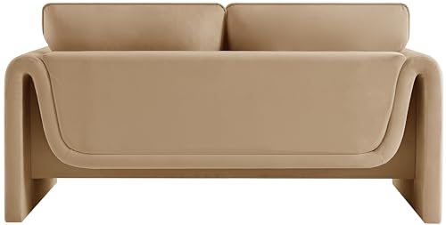 Meridian Furniture 199Camel-L Sloan Collection Modern | Contemporary Velvet Upholstered Loveseat with Soft Camel Velvet Fabric, Curved Arms, 64" W x 38" D x 31" H, Camel