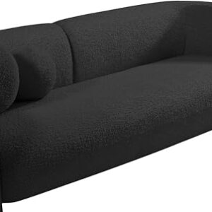 Meridian Furniture 139Black-S Emory Collection Art Deco Boucle Fabric Upholstered Sofa with Rich Black Boucle Fabric, Ball Pillows Included, 89" W x 34" D x 27" H, Black