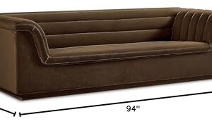 Meridian Furniture 192Brown-S Cascade Collection Modern | Contemporary Velvet Upholstered Sofa with Soft Brown Velvet Fabric, Deep Channel Tufting, Curved Arms, 94" W x 34" D x 28" H, Brown