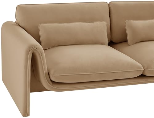 Meridian Furniture 199Camel-L Sloan Collection Modern | Contemporary Velvet Upholstered Loveseat with Soft Camel Velvet Fabric, Curved Arms, 64" W x 38" D x 31" H, Camel