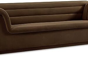 Meridian Furniture 192Brown-S Cascade Collection Modern | Contemporary Velvet Upholstered Sofa with Soft Brown Velvet Fabric, Deep Channel Tufting, Curved Arms, 94" W x 34" D x 28" H, Brown