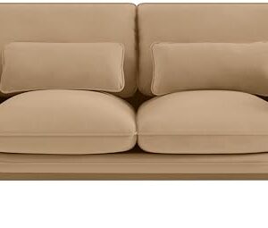 Meridian Furniture 199Camel-L Sloan Collection Modern | Contemporary Velvet Upholstered Loveseat with Soft Camel Velvet Fabric, Curved Arms, 64" W x 38" D x 31" H, Camel