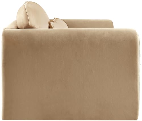 Meridian Furniture 199Camel-L Sloan Collection Modern | Contemporary Velvet Upholstered Loveseat with Soft Camel Velvet Fabric, Curved Arms, 64" W x 38" D x 31" H, Camel