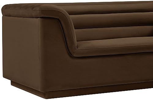 Meridian Furniture 192Brown-S Cascade Collection Modern | Contemporary Velvet Upholstered Sofa with Soft Brown Velvet Fabric, Deep Channel Tufting, Curved Arms, 94" W x 34" D x 28" H, Brown