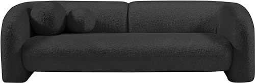 Meridian Furniture 139Black-S Emory Collection Art Deco Boucle Fabric Upholstered Sofa with Rich Black Boucle Fabric, Ball Pillows Included, 89" W x 34" D x 27" H, Black