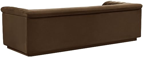 Meridian Furniture 192Brown-S Cascade Collection Modern | Contemporary Velvet Upholstered Sofa with Soft Brown Velvet Fabric, Deep Channel Tufting, Curved Arms, 94" W x 34" D x 28" H, Brown